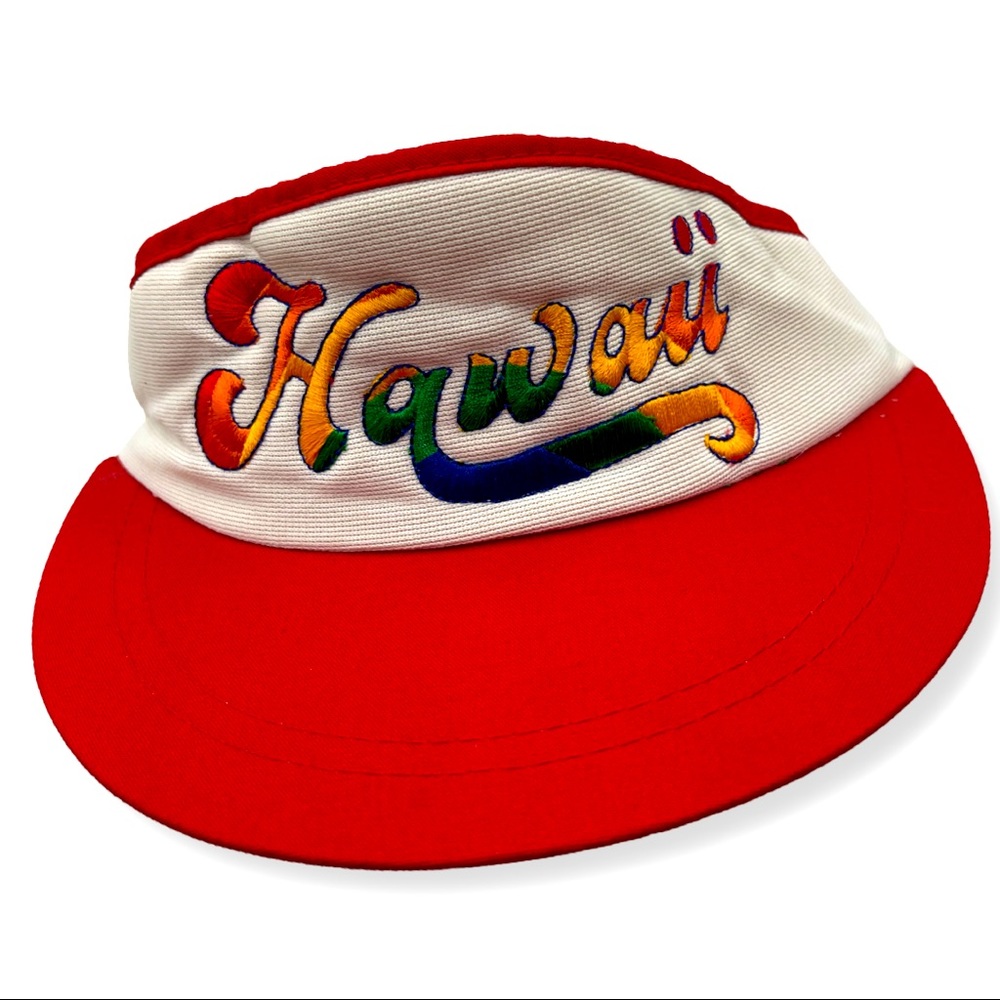 Rare Vintage Hawaii Elastic Visor Hat Rainbow Trucker - Gem